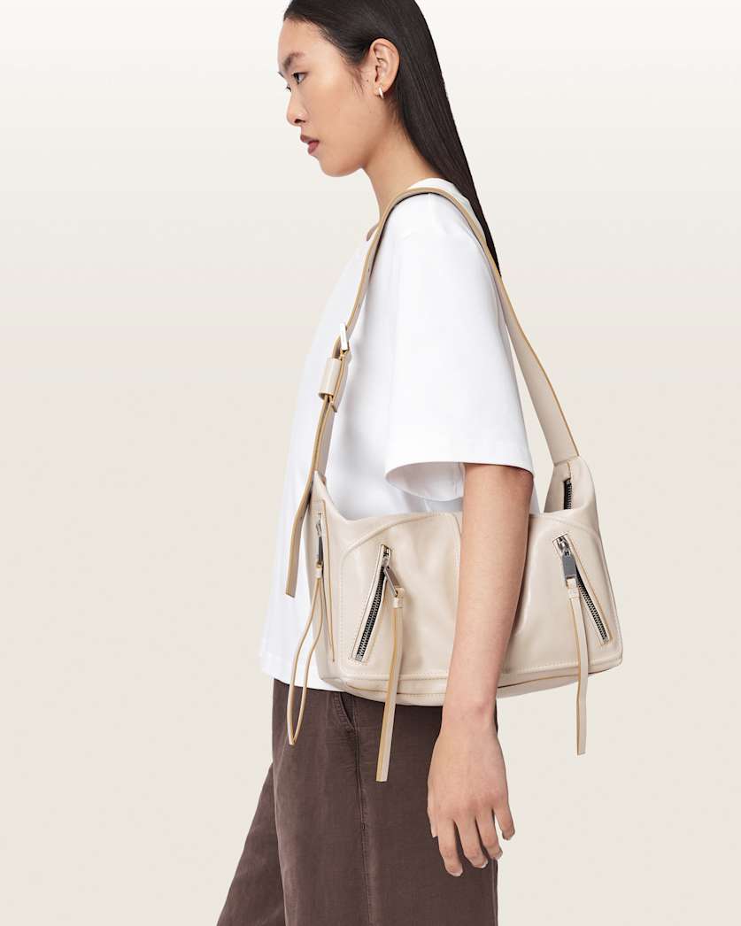 Jean Rey Leather Shoulder Bag GYPSUM WHITE | ALLSAINTS DE